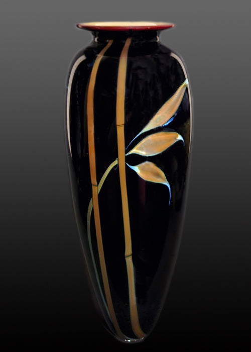 Bamboo on Black Vase – Satava Art Glass