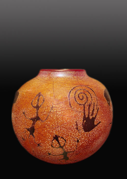 Gecko Petroglyph Gold Brown Vase – Satava Art Glass